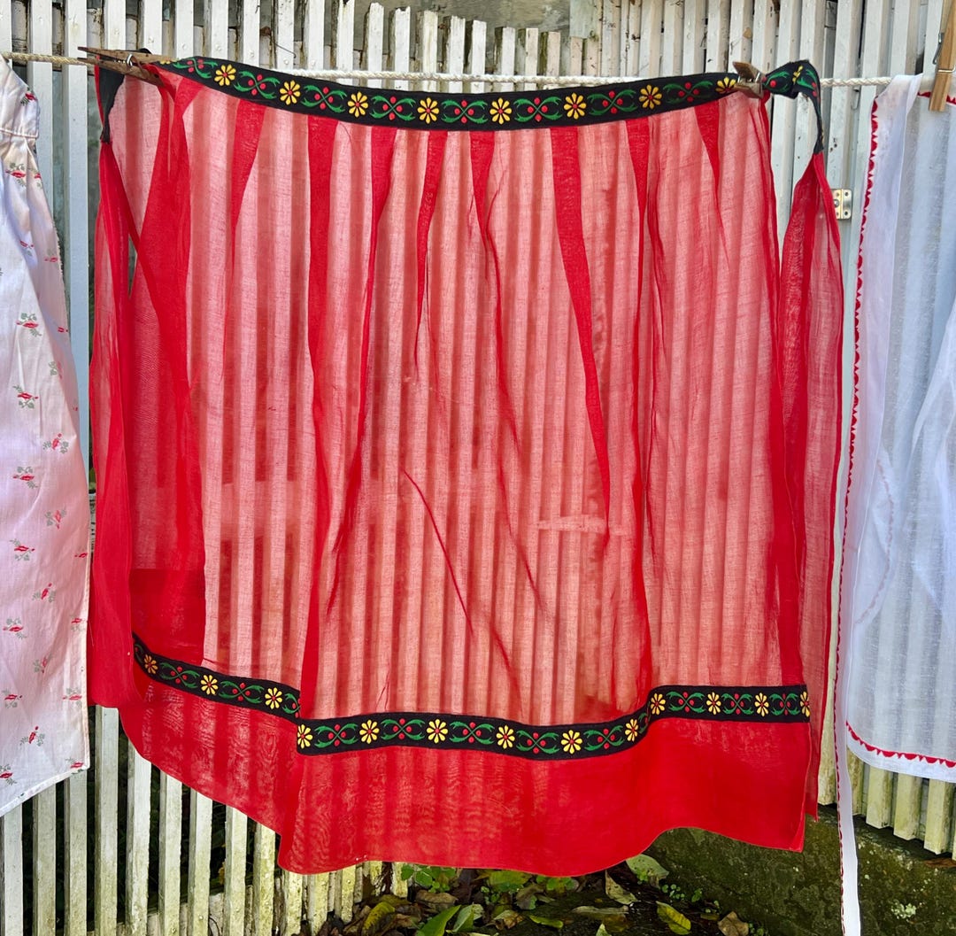 Vintage Half Apron ,red, Sheer With a Floral Trim for Christmas ...