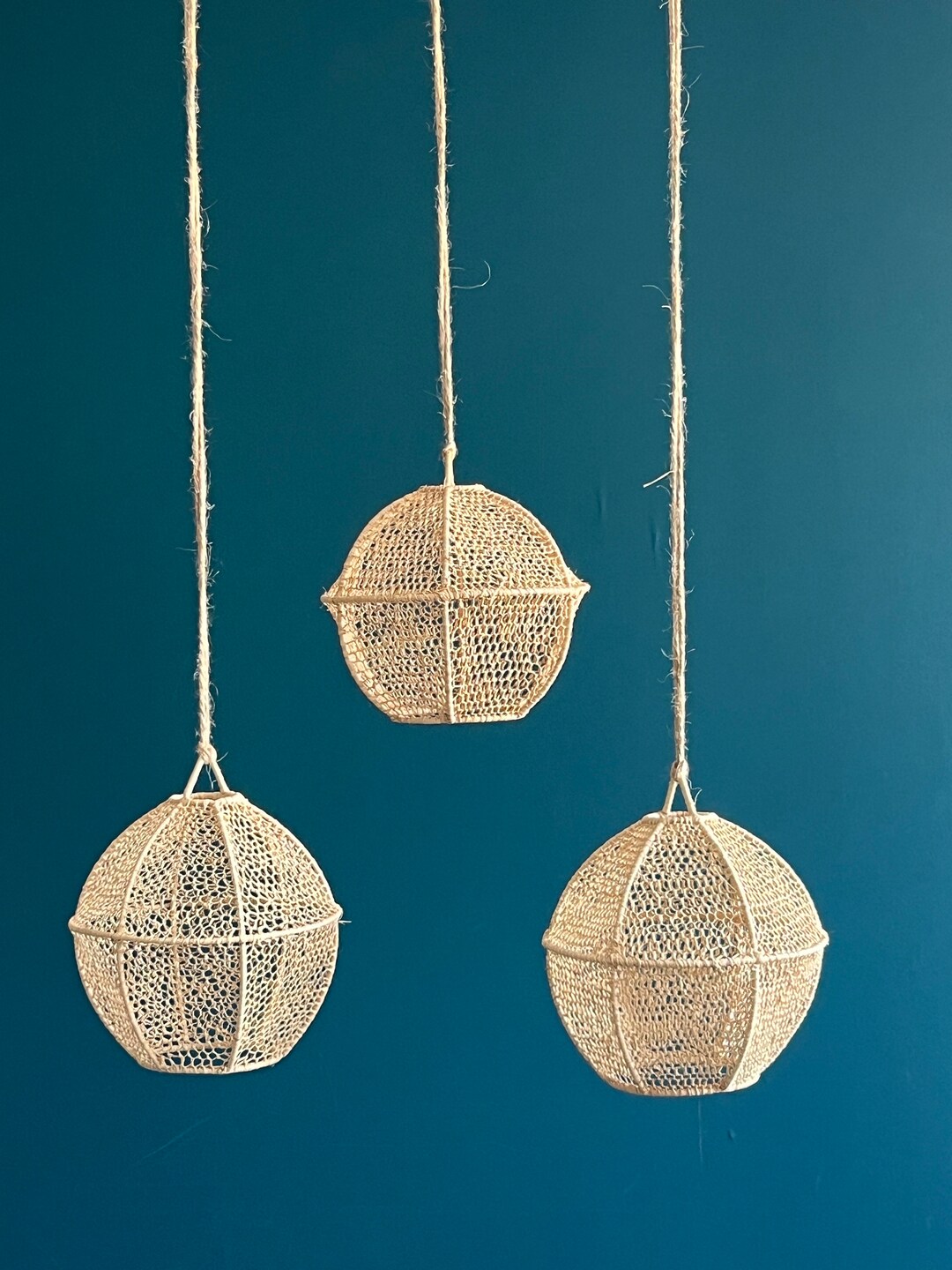 Trio Raffia Ball Pendant Lights, Wicker Pendant Light, Lighting Fixture ...