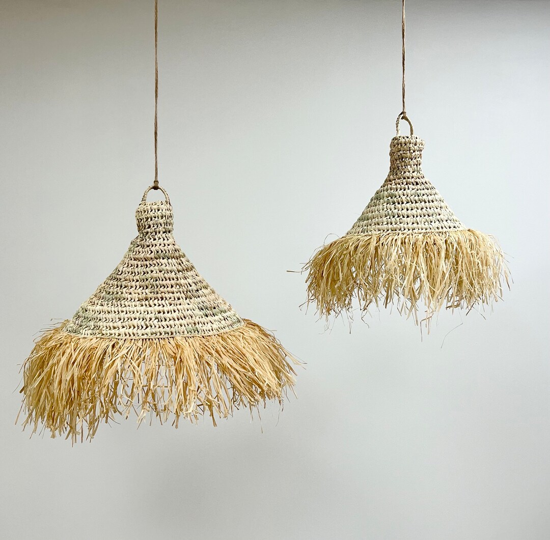 EVA Bell Suspension With Fringes in Palm Leaves, Openwork Suspension ...