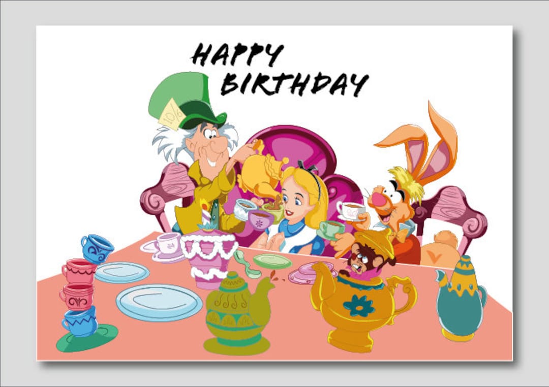 Alice in Wonderland Birthday Card Instant Download, Printable Tea Party ...