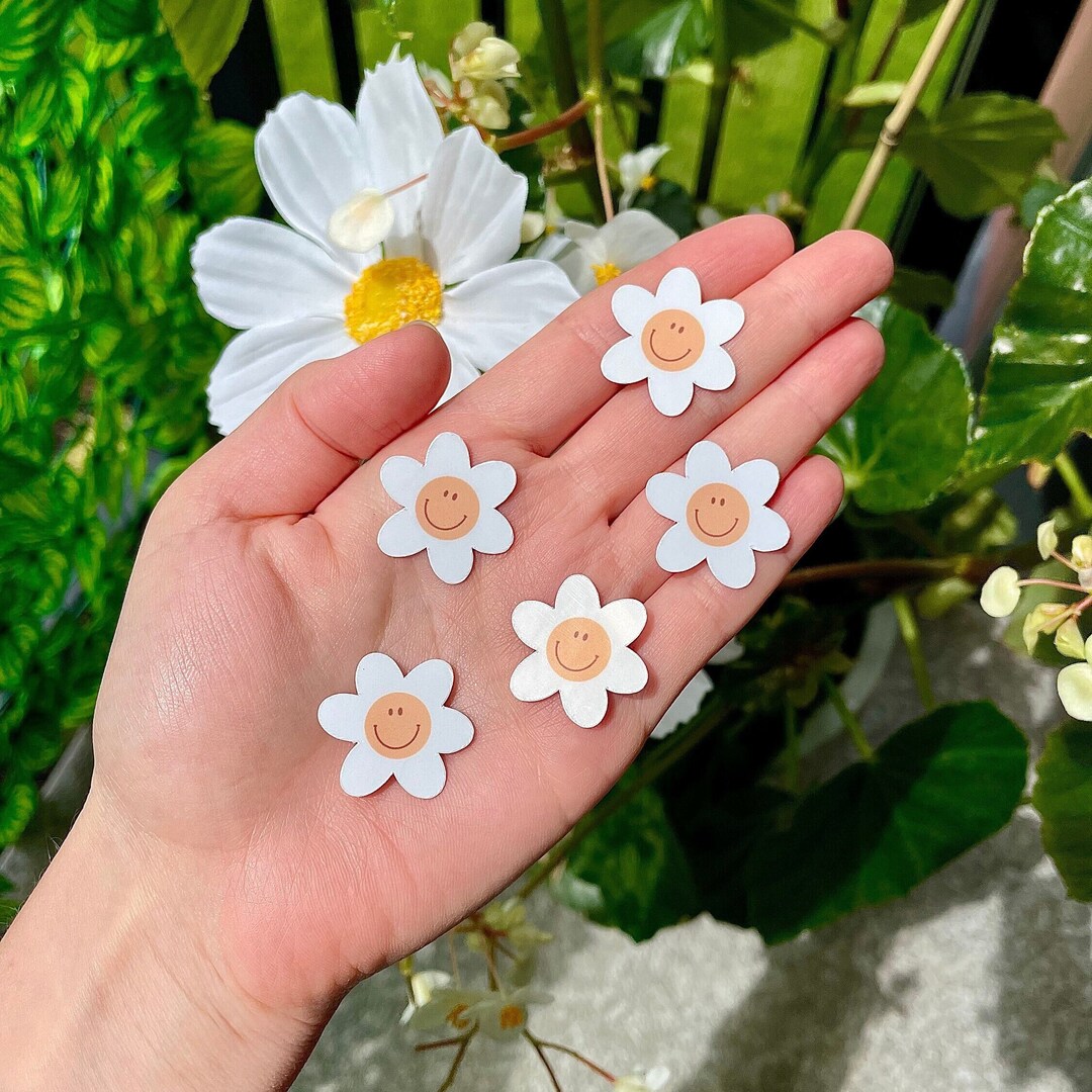Small Daisy Smiley Face Flower Waterproof Sticker Pack, Smiley Face ...