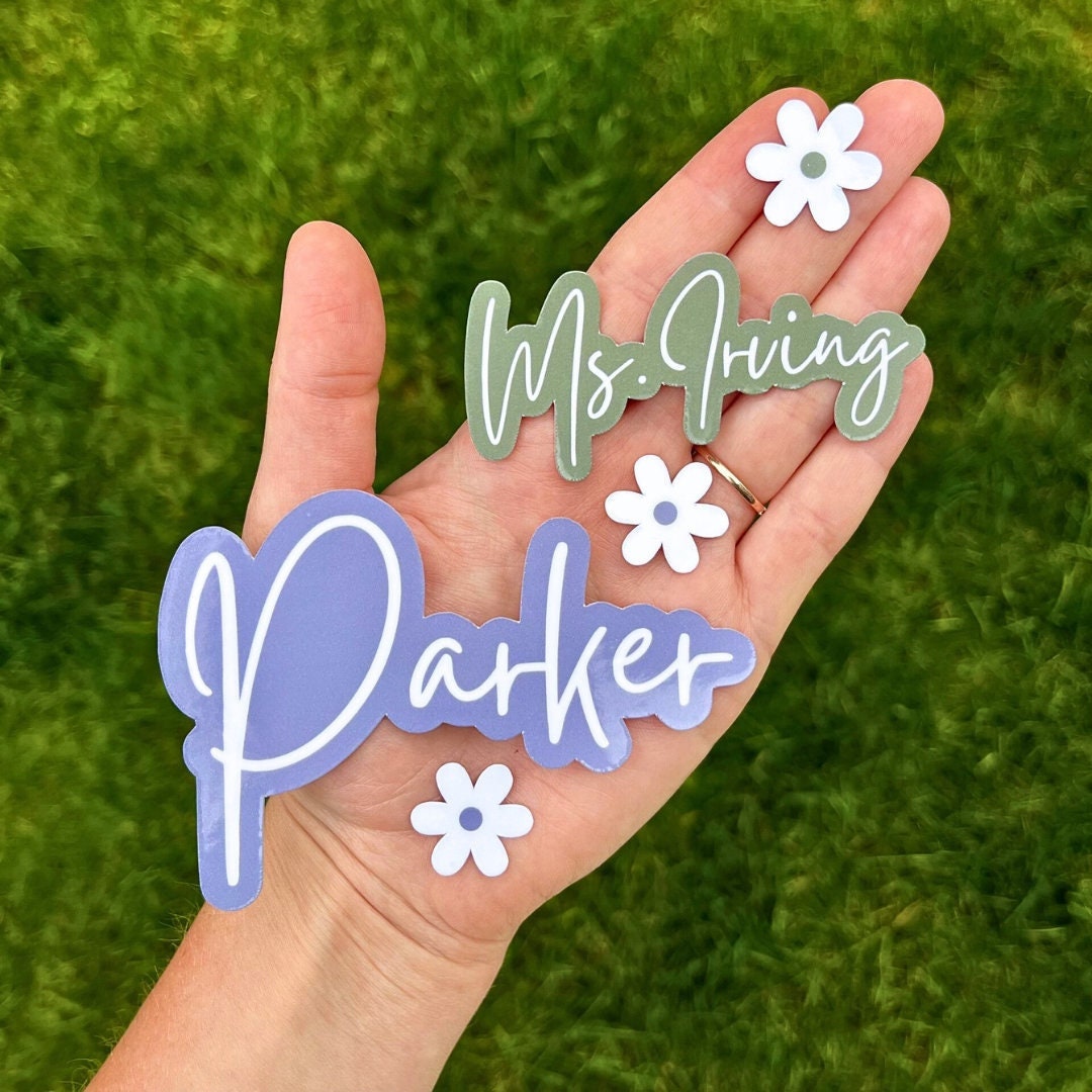 Cute Custom Name Sticker With 5 Matching Flower Stickers - Waterproof ...