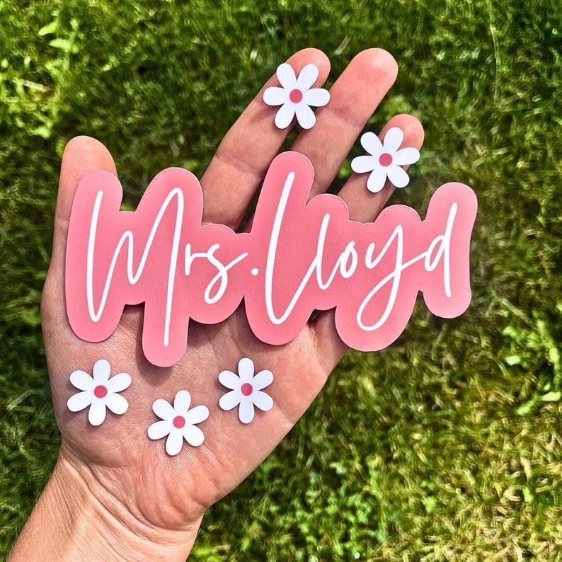 Cute Custom Name Sticker With 5 Matching Flower Stickers - Waterproof ...