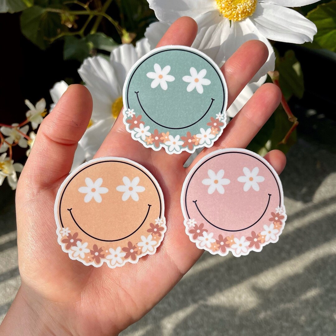 3 Retro Smiley Face Stickers Waterproof Boho Hippie Stickers Happy Face ...