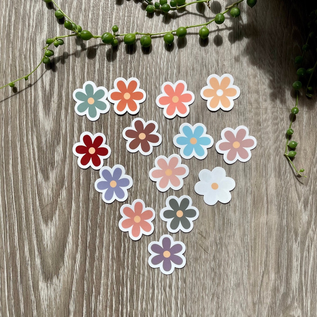 14 Mini Flower Sticker Pack, Waterproof Vinyl Pastel Stickers, Small ...