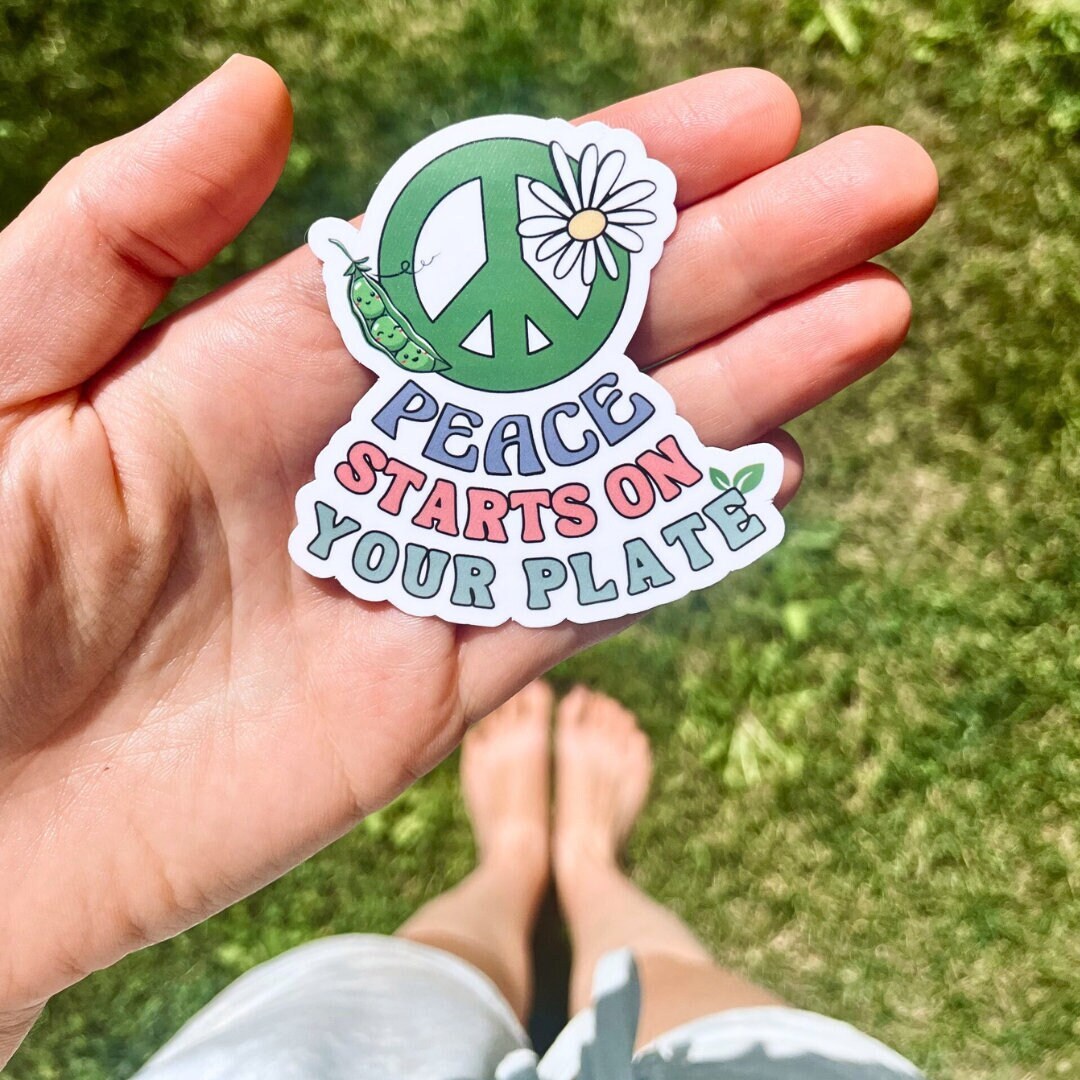 Peace Starts on Your Plate Sticker, Cute Vegan Waterproof Water Bottle ...