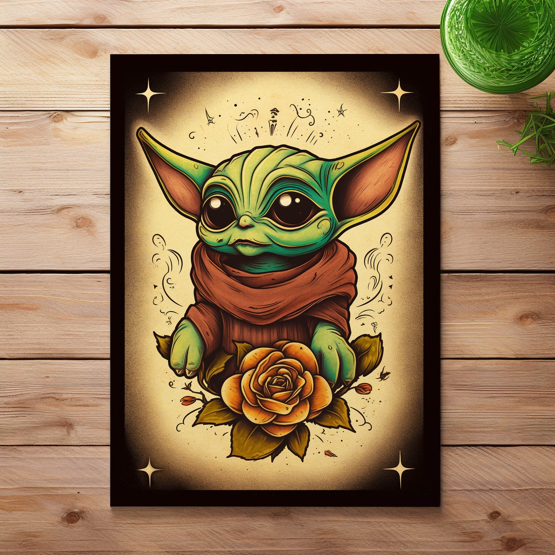 The Kid Grogu - the Mandalorian - Traditional Tattoo Flash Art Print - Etsy