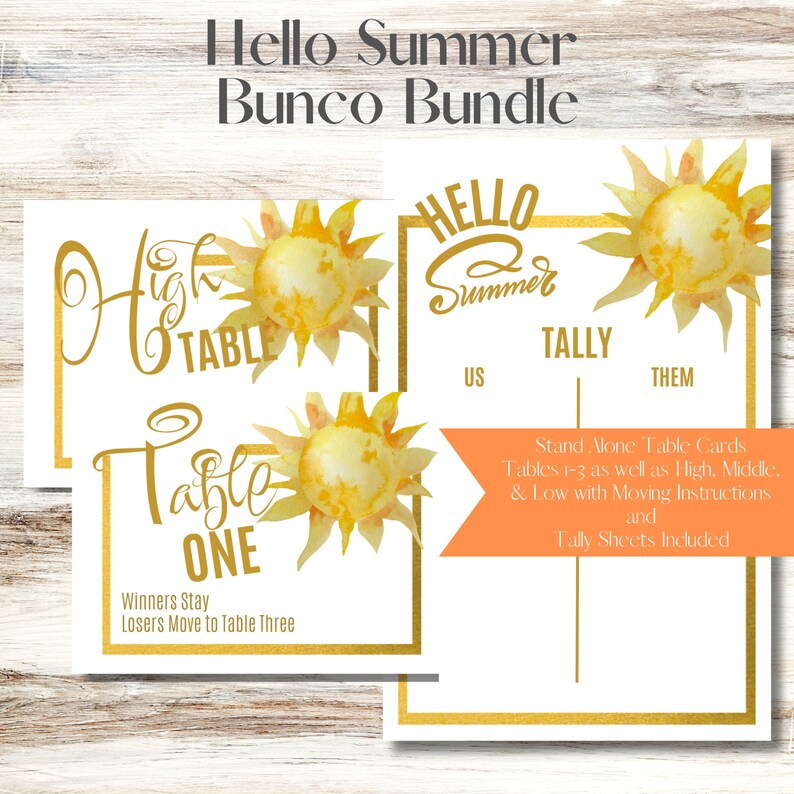 Hello Summer Golden Sun Printable Bunco Score Sheet Bundle - Score ...