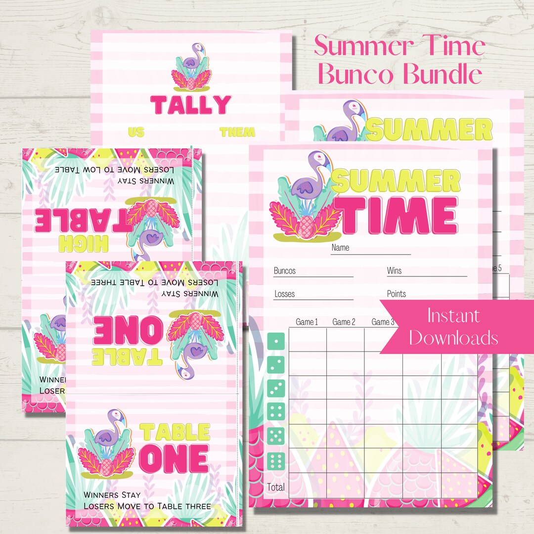 Tropical Bunco Score Sheet Bundle: Summer Time Theme (digital Download ...
