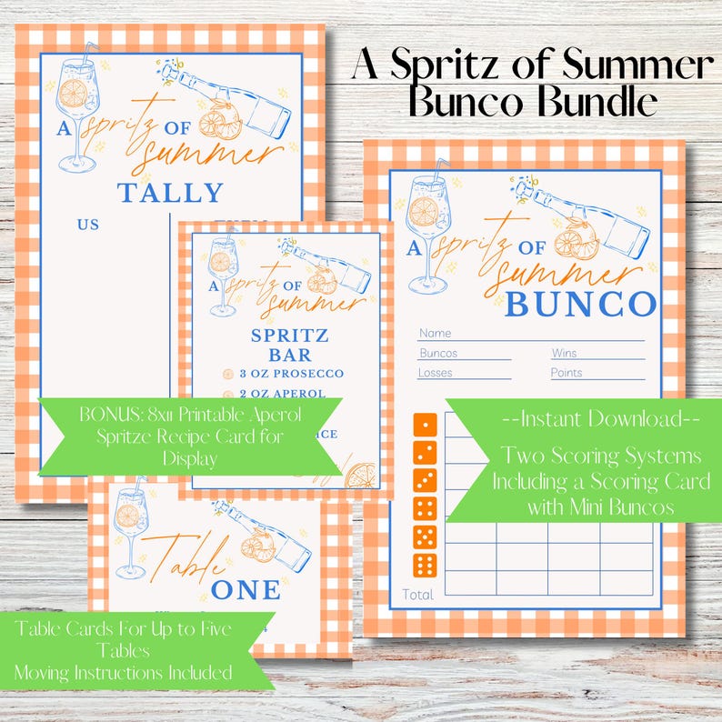 Spritz of Summer Bunco Score Sheet Bundle: Printable Score Cards ...
