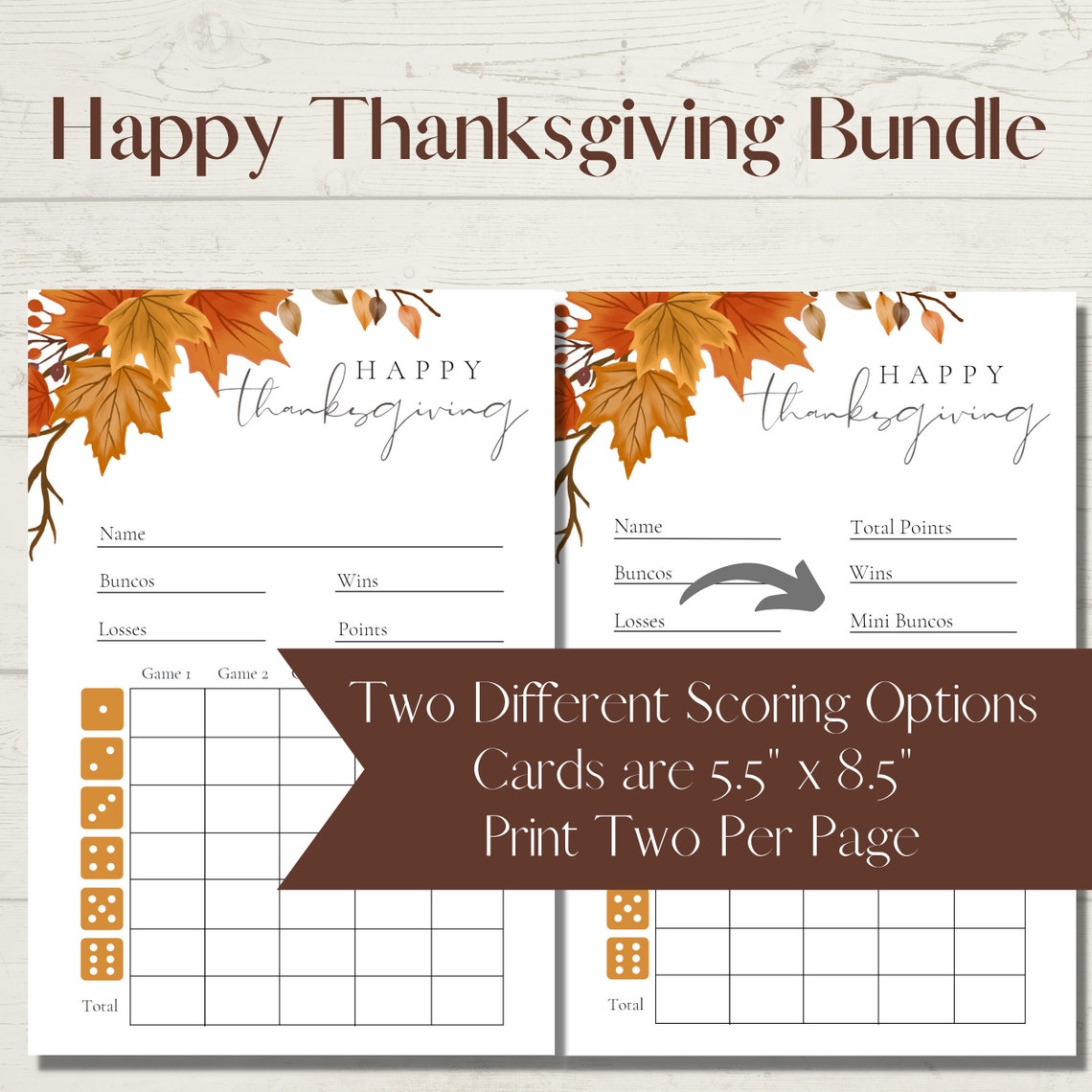 Thanksgiving Bunco Score Sheet Bundle: Autumn Leaves (digital Download ...