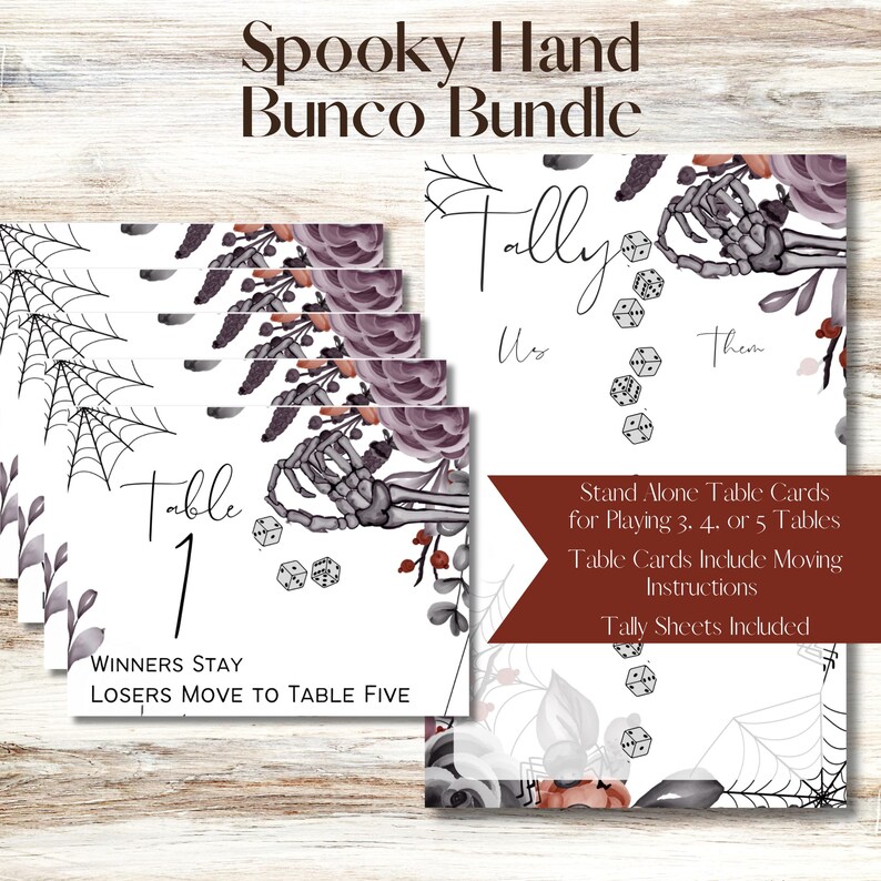 Spooky Skeleton Hand Bunco Score Sheet Bundle: Halloween Table Numbers ...