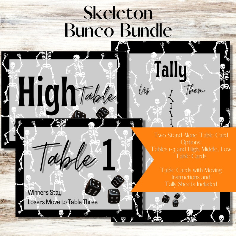 Skeleton Halloween Printable Bunco Score Sheet Bundle - Score Cards ...