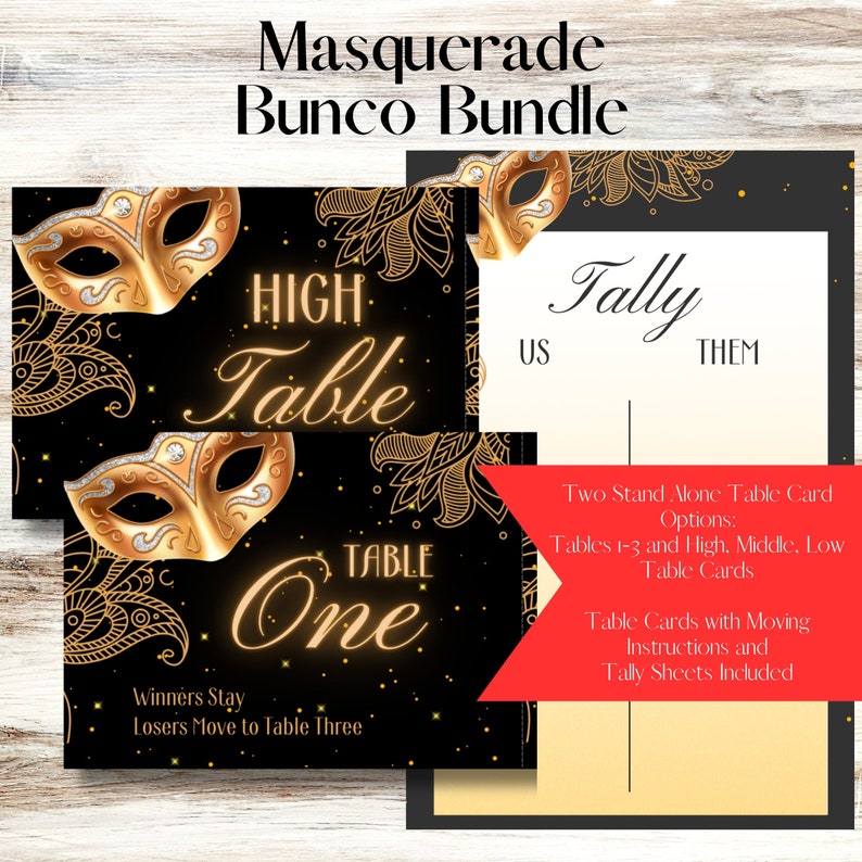 Masquerade Ball Printable Bunco Score Sheet Bundle - Score Cards, Tally ...