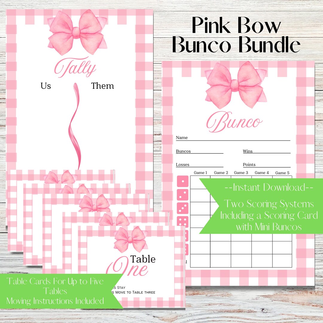 Cute Pink Bow Gingham Checkered Coquette Printable Bunco Score Sheet ...