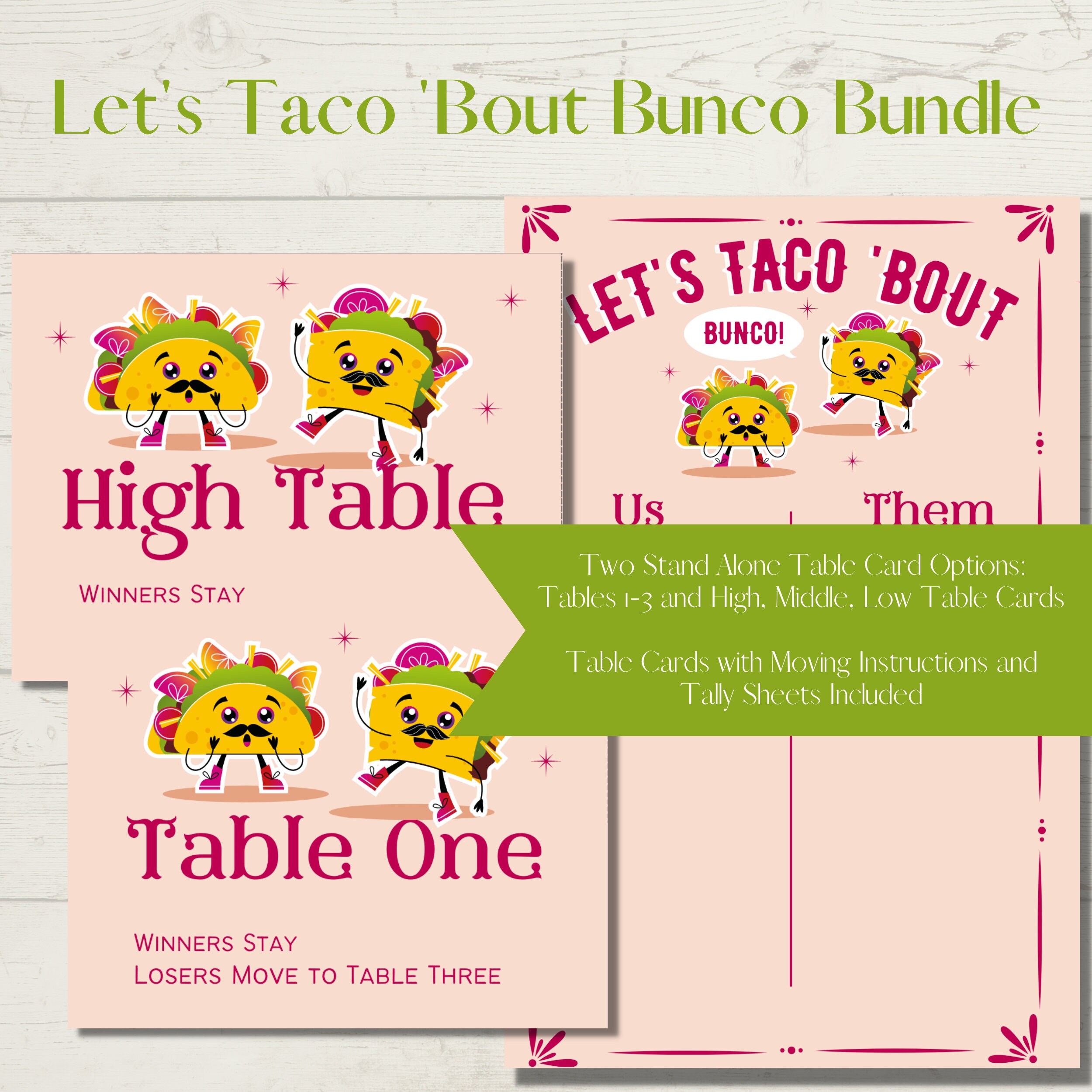 Let's Taco 'bout Printable Bunco Score Sheet Bundle - Score Cards ...