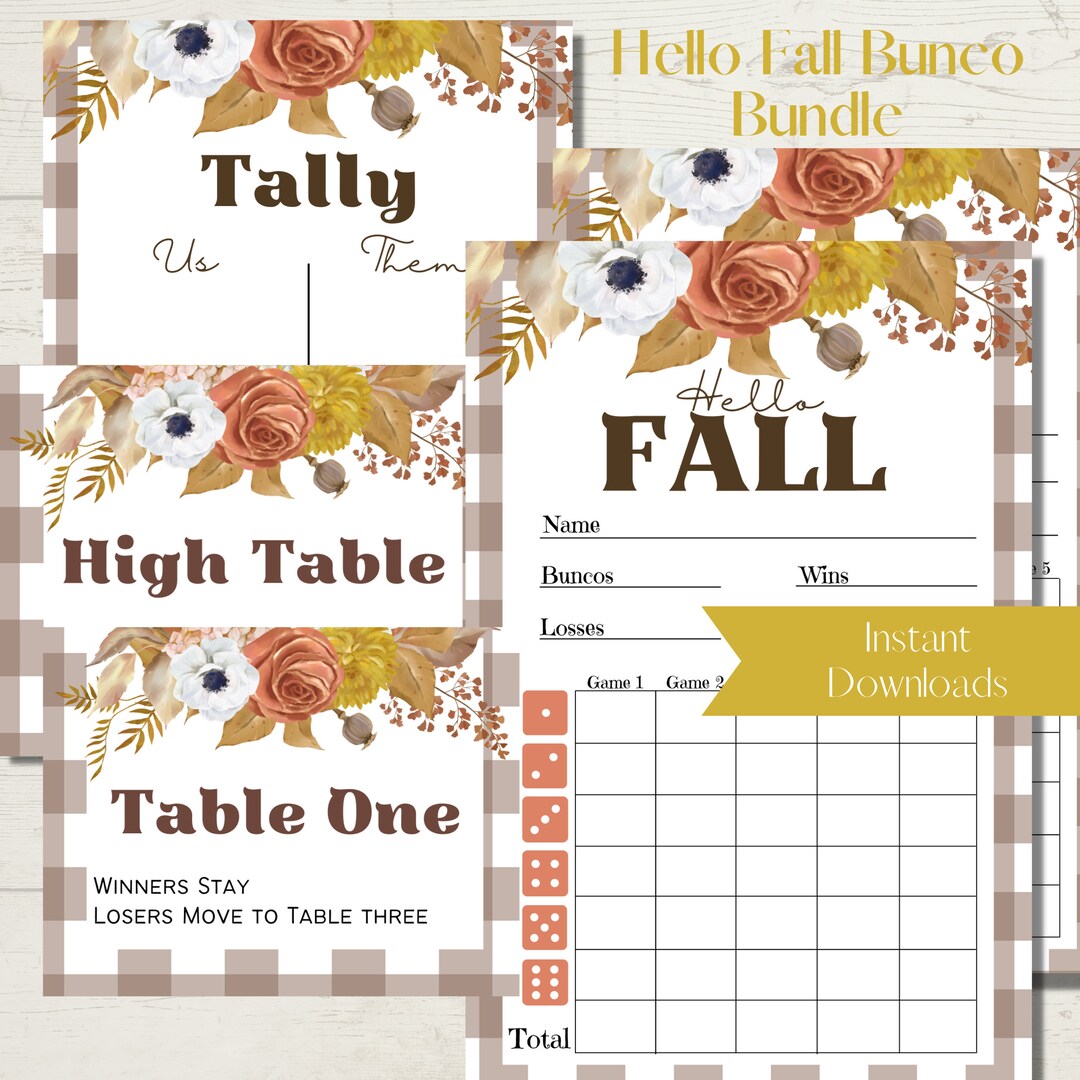 Hello Fall Floral Bunco Score Sheet Bundle (digital Download) - Etsy