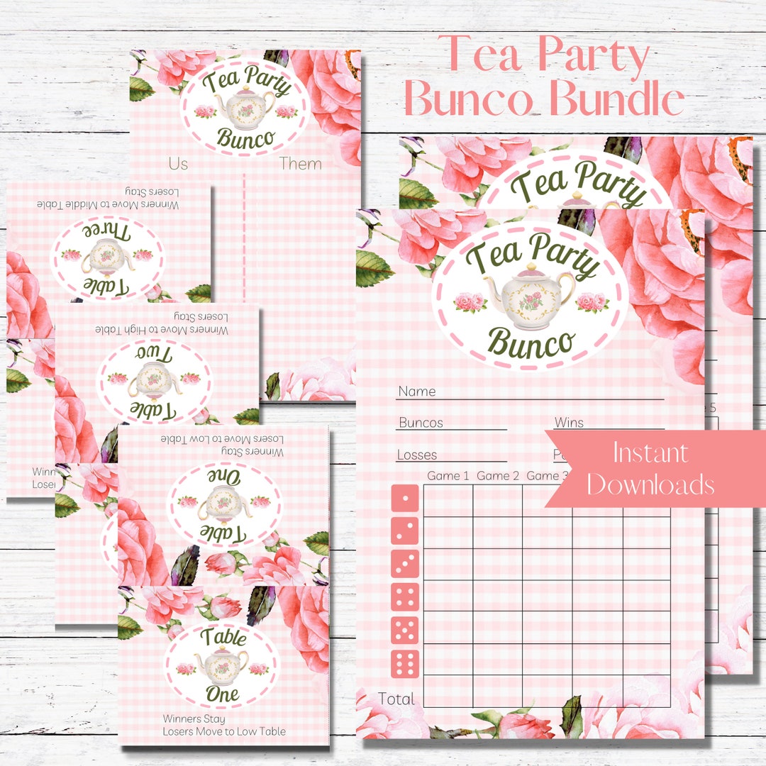 Tea Party Bunco Score Sheet Bundle - Score Cards, Tally Sheets and ...