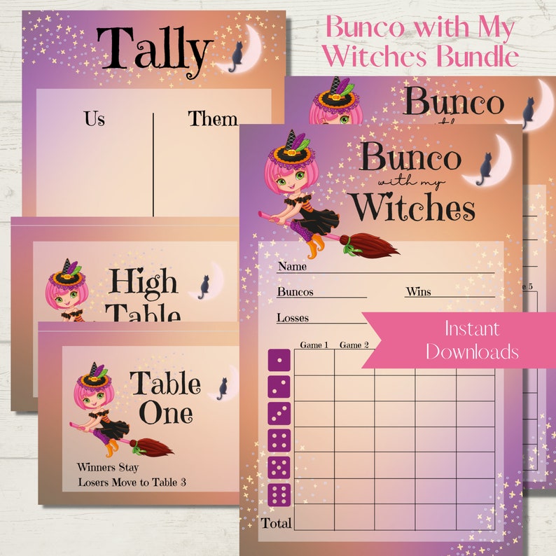 Bunco With My Witches Printable Bunco Score Sheet Bundle - Score Cards ...
