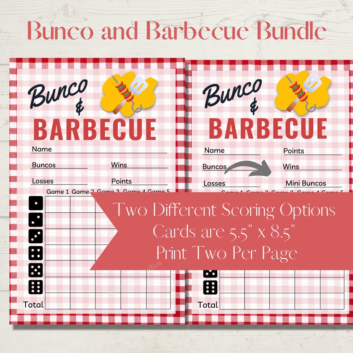 Bunco and Barbecue Printable Bunco Score Sheet Bundle - Score Cards ...