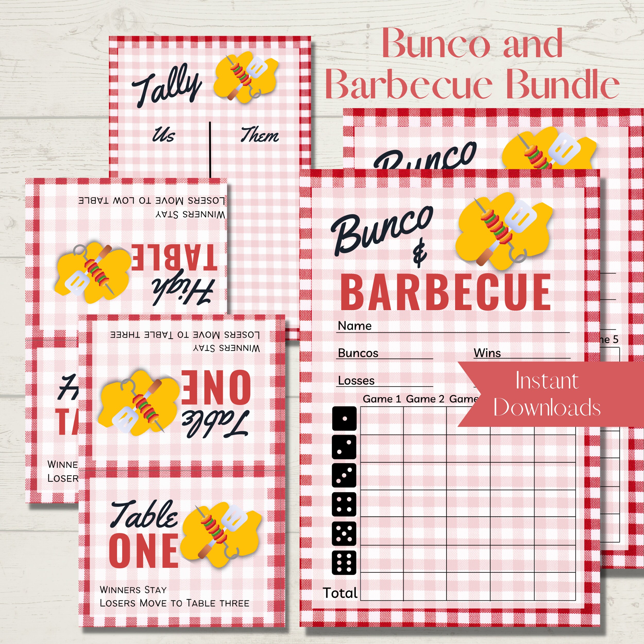 Bunco and Barbecue Printable Bunco Score Sheet Bundle - Score Cards ...