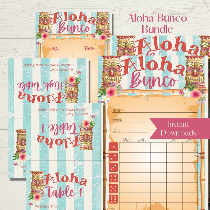 Aloha Bunco Tropical Hawaiian Luau Tiki Printable Bunco Score Sheet ...