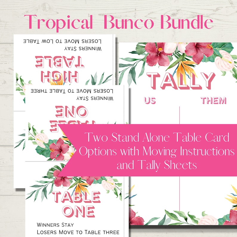 Tropical Flowers Luau Printable Bunco Score Sheet Bundle - Score Cards ...