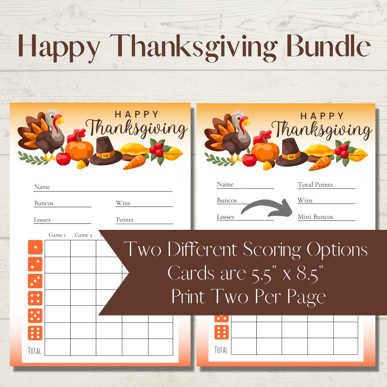 Happy Thanksgiving Turkey Printable Bunco Score Sheet Bundle - Score ...