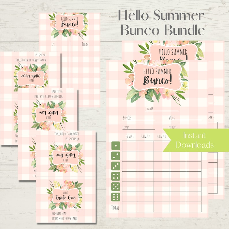 Hello Summer Printable Bunco Score Sheet Bundle - Score Cards, Tally ...