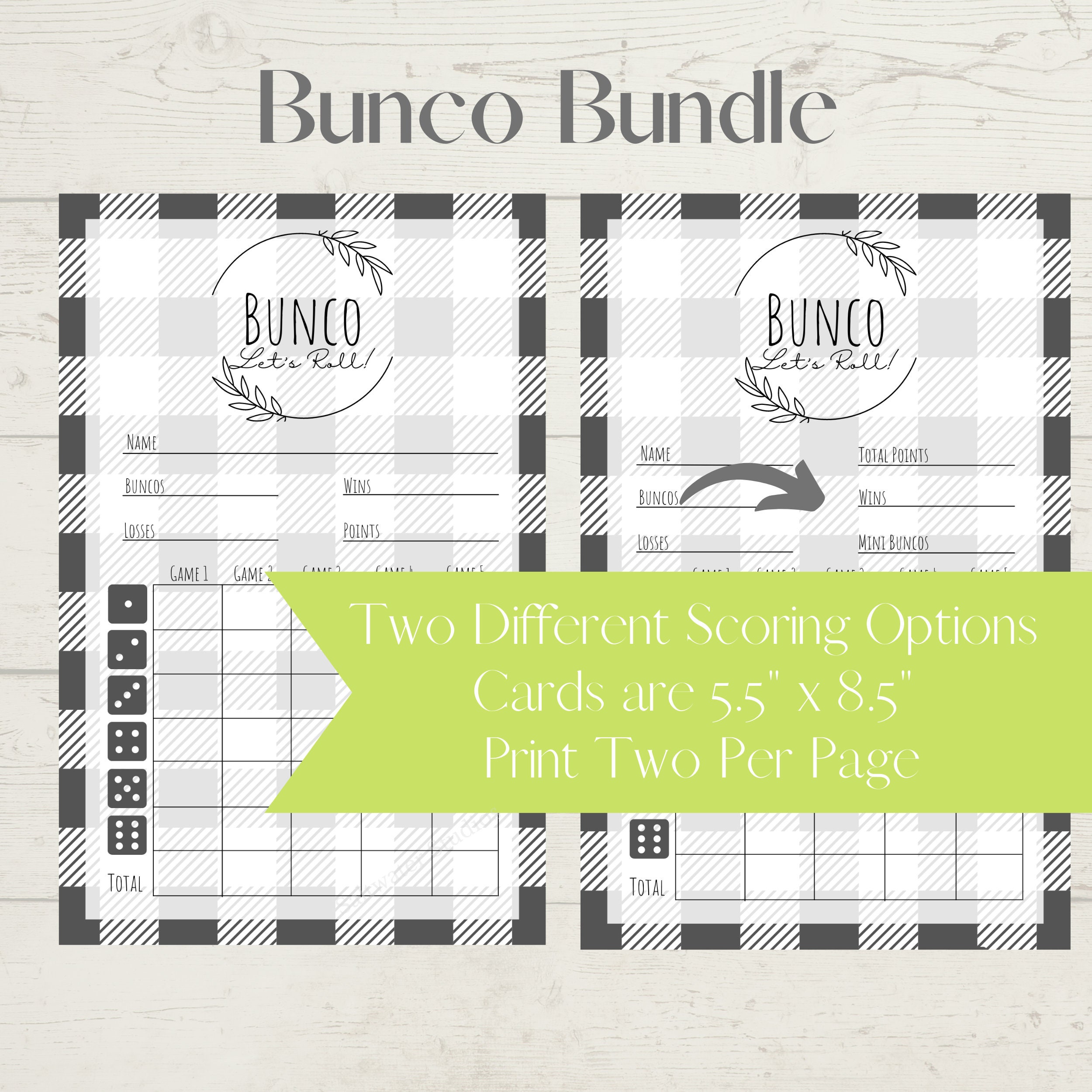Farmhouse Style Buffalo Check Printable Bunco Score Sheet Bundle ...
