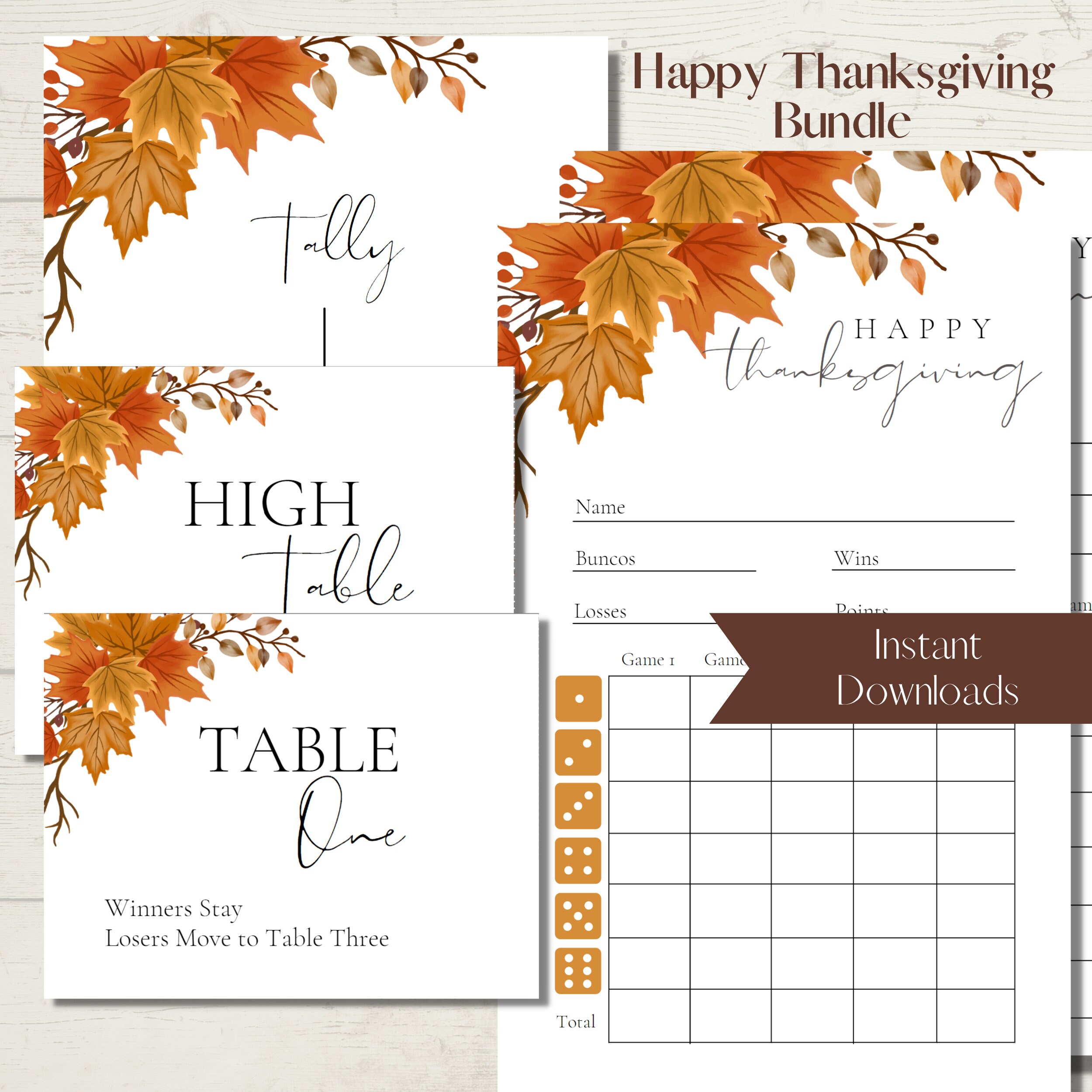 Thanksgiving Bunco Score Sheet Bundle: Autumn Leaves (digital Download ...
