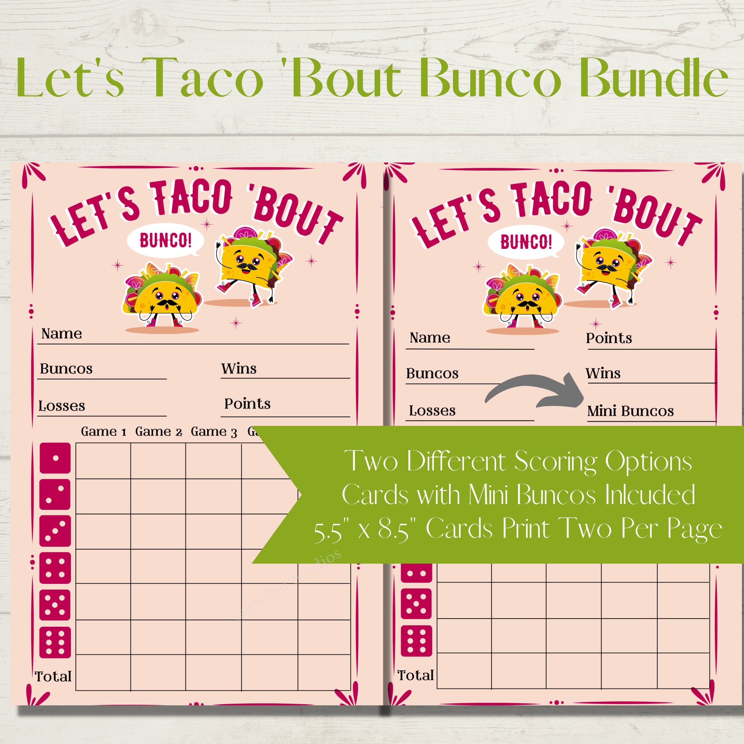 Let's Taco 'bout Printable Bunco Score Sheet Bundle - Score Cards ...