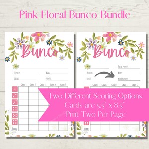 Pink Floral Printable Bunco Score Sheet Bundle - Score Cards, Tally ...