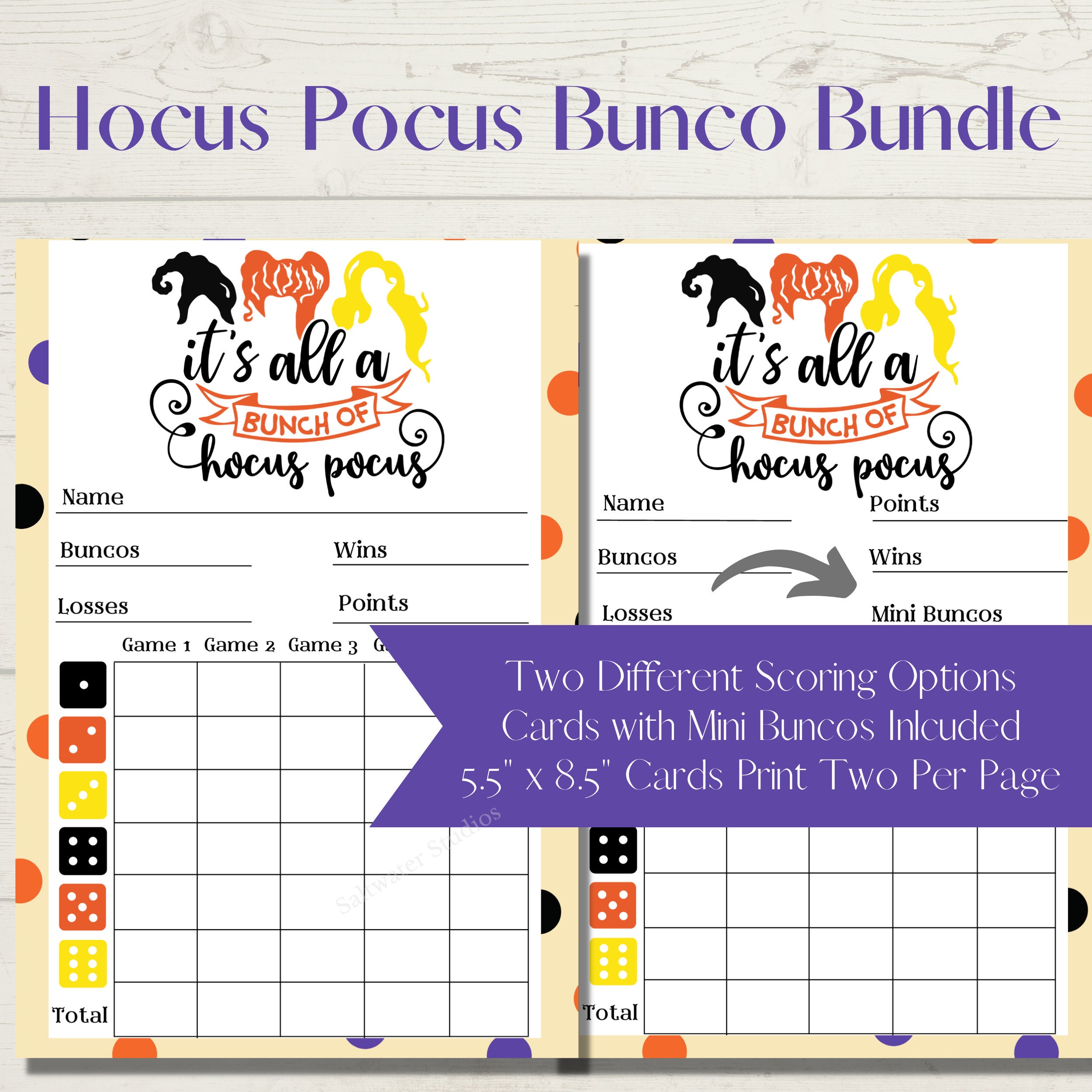 Hocus Pocus Printable Bunco Score Sheet Bundle - Score Cards, Tally ...
