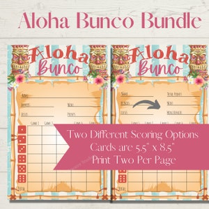 Aloha Bunco Tropical Hawaiian Luau Tiki Printable Bunco Score Sheet ...