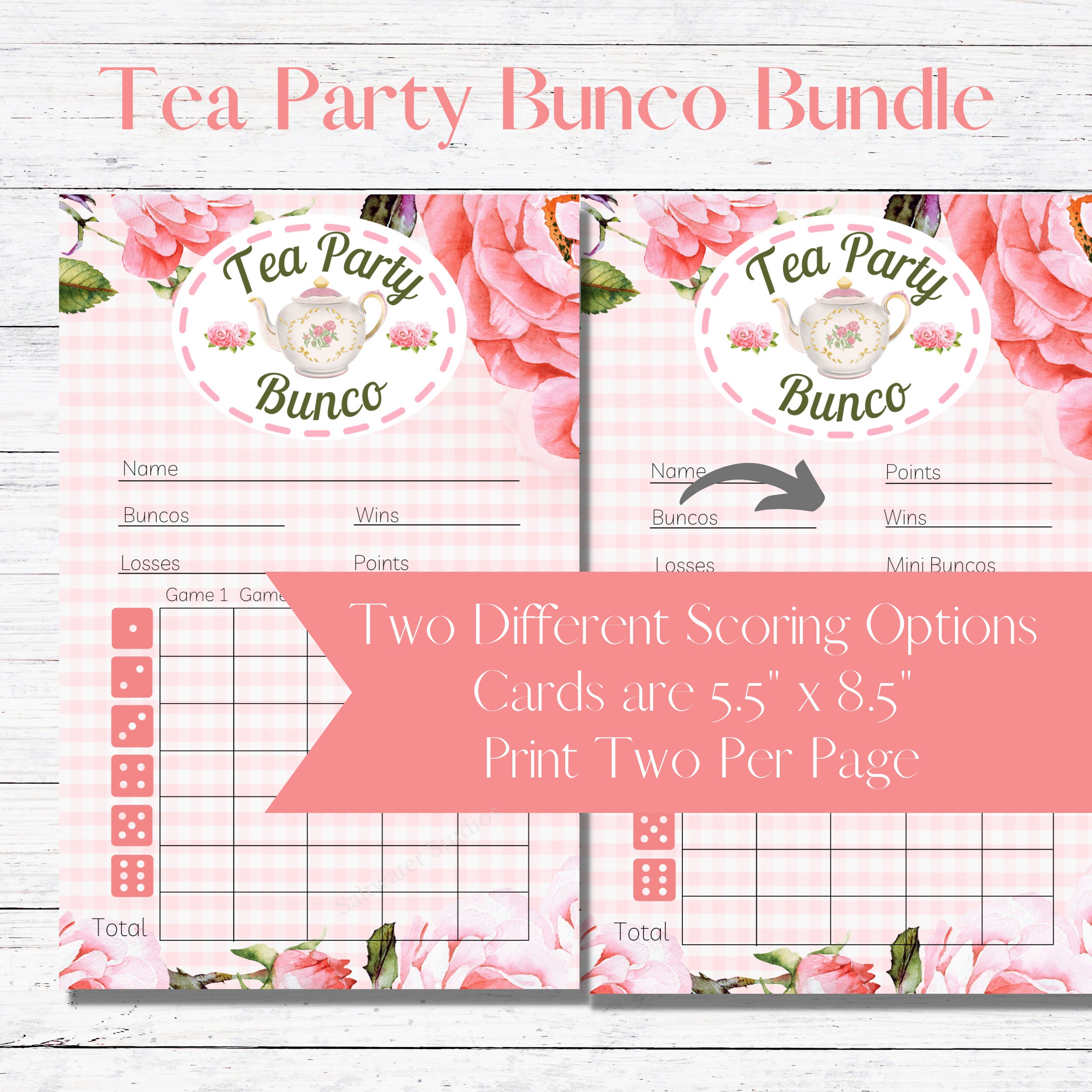 Tea Party Bunco Score Sheet Bundle - Score Cards, Tally Sheets and ...