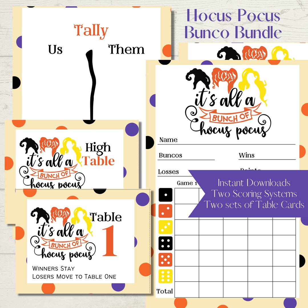 Hocus Pocus Printable Bunco Score Sheet Bundle - Score Cards, Tally ...