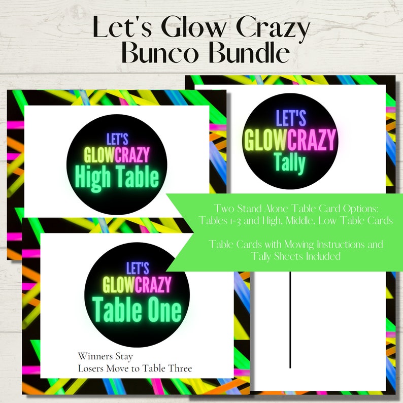 Let's Glow Crazy Bunco Glow Party Printable Bunco Score Sheet Bundle ...