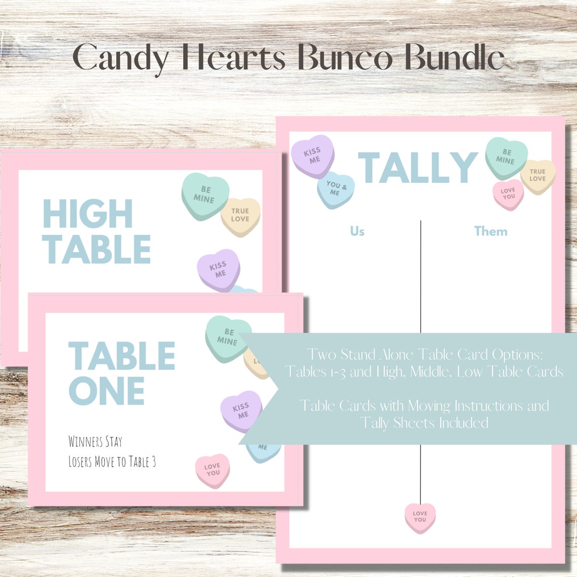 Candy Hearts Bunco Score Sheet Bundle: Valentine Galentine Party ...