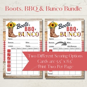 Boots, BBQ and Bunco Printable Bunco Score Sheet Bundle - Score Cards ...