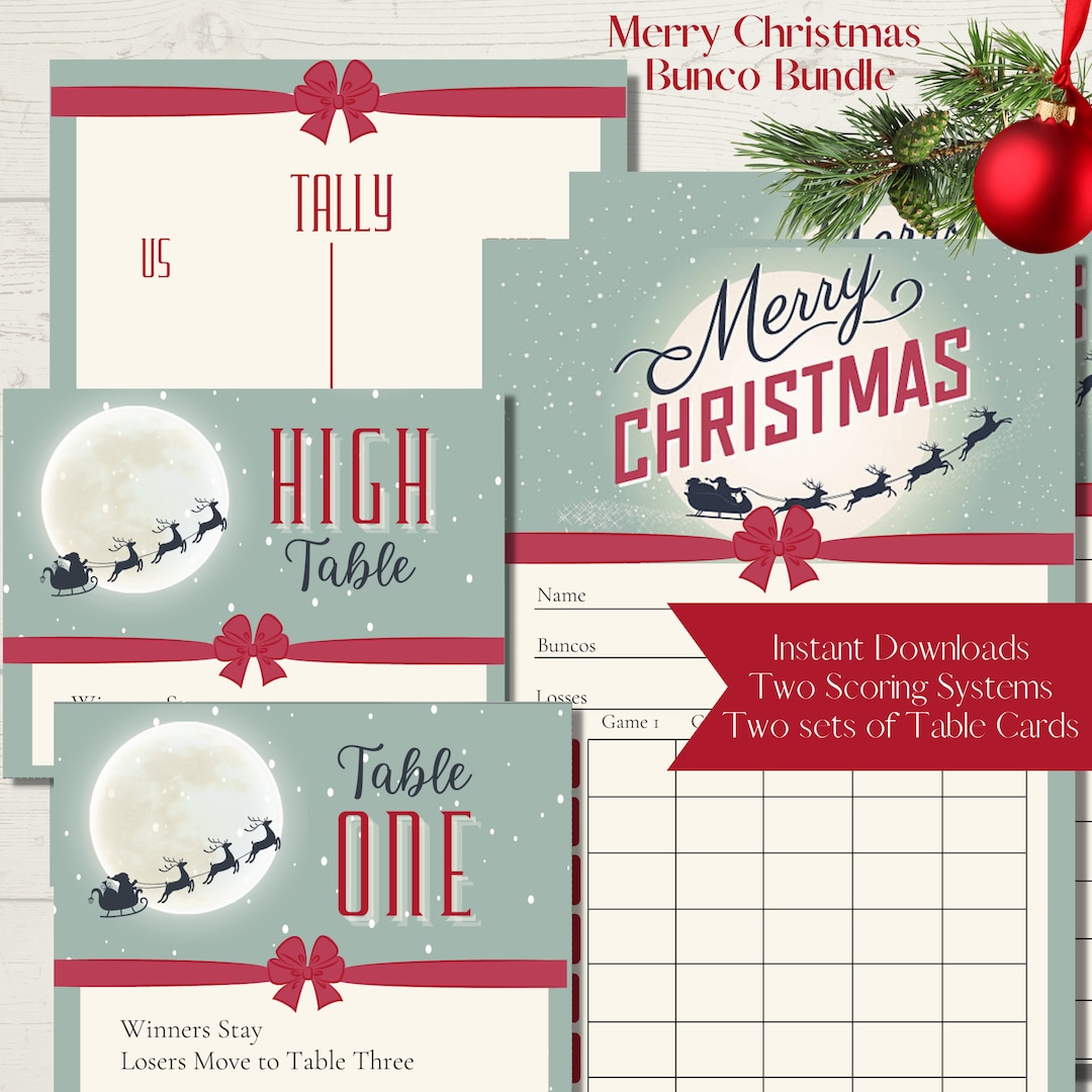 Merry Christmas Santa in Sleigh Printable Bunco Score Sheet Bundle ...