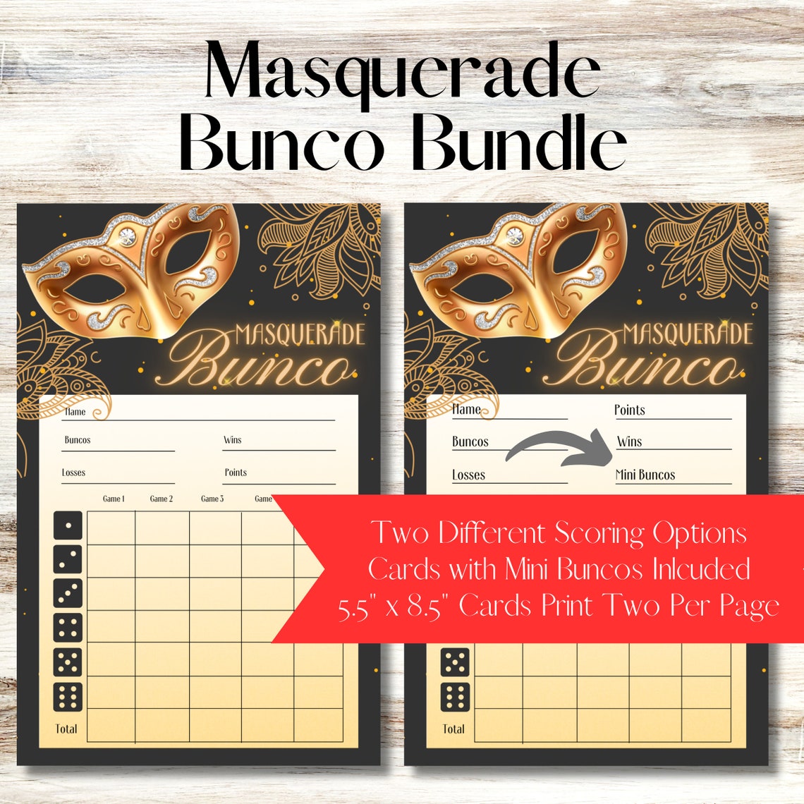 Masquerade Ball Printable Bunco Score Sheet Bundle - Score Cards, Tally ...