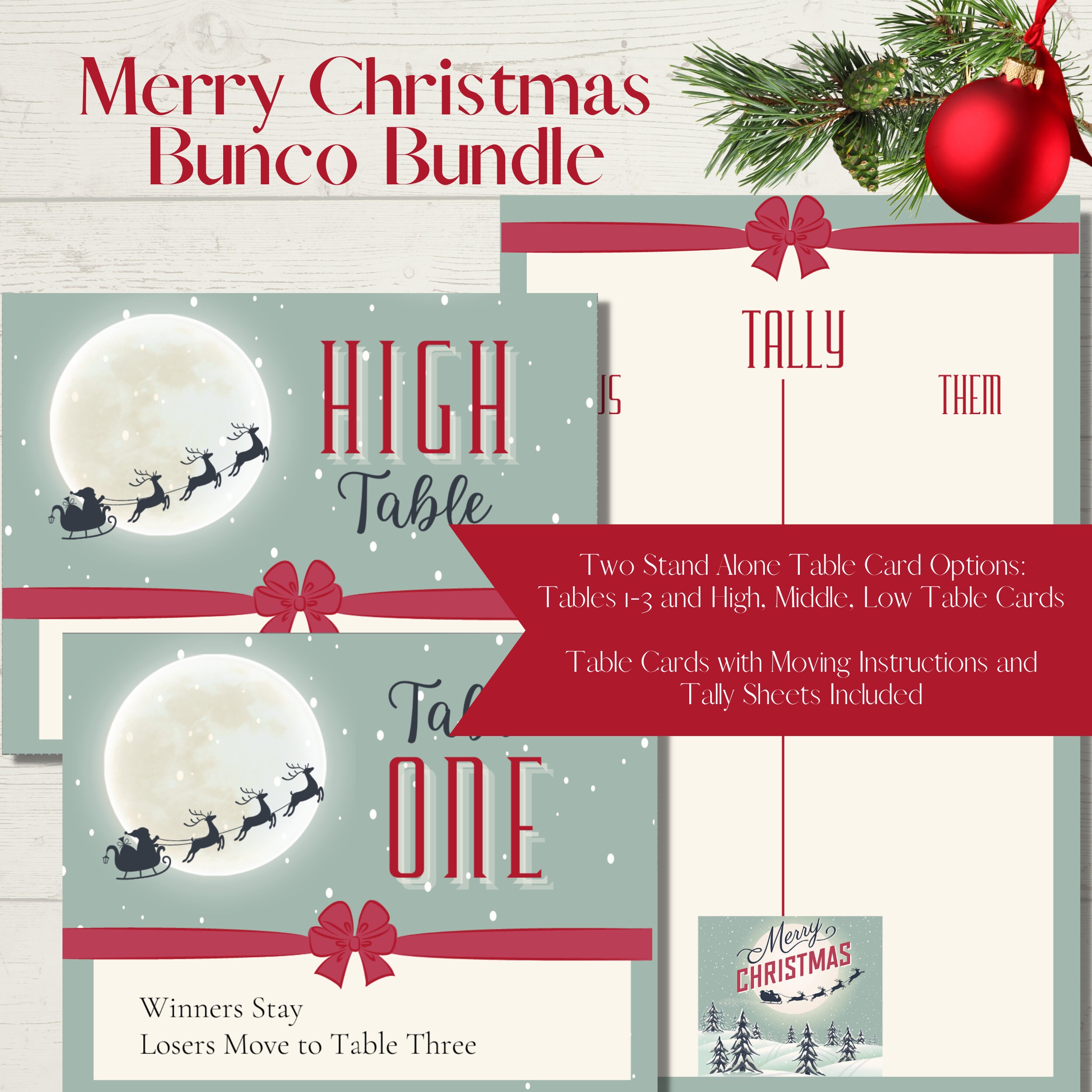 Merry Christmas Santa in Sleigh Printable Bunco Score Sheet Bundle ...