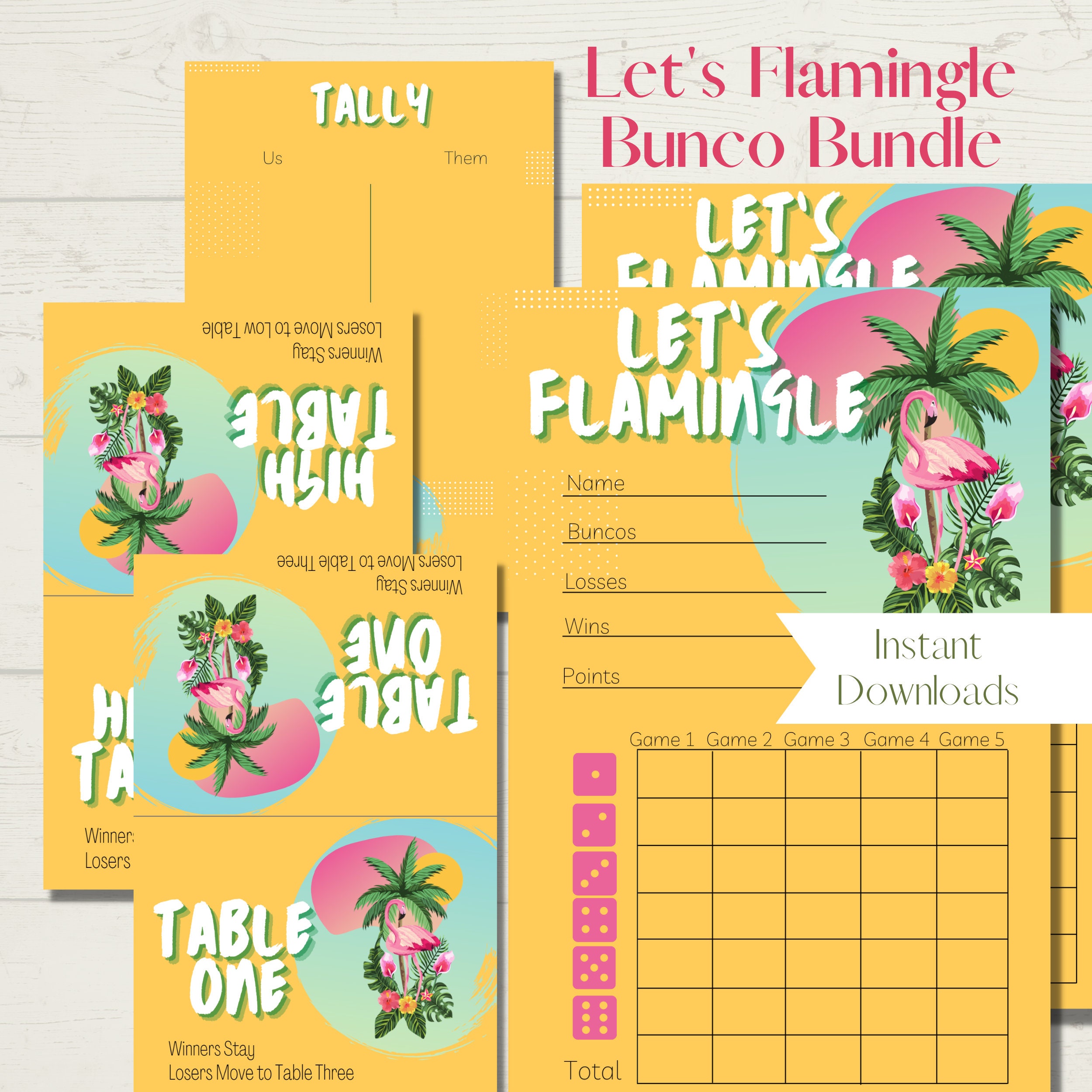 Let's Flamingle Printable Bunco Score Sheet Bundle - Score Cards, Tally ...