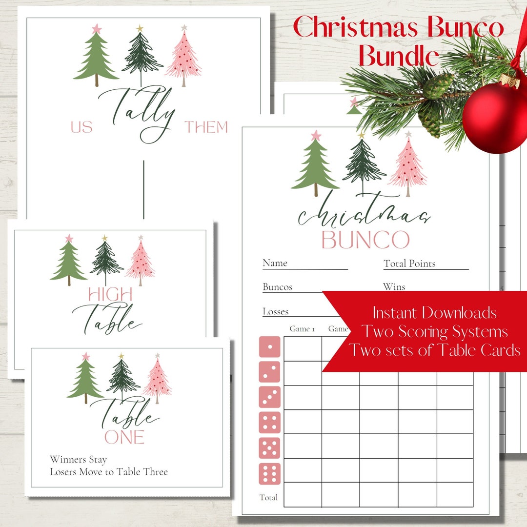 Christmas Bunco Pink Christmas Tree Printable Bunco Score Sheet Bundle ...