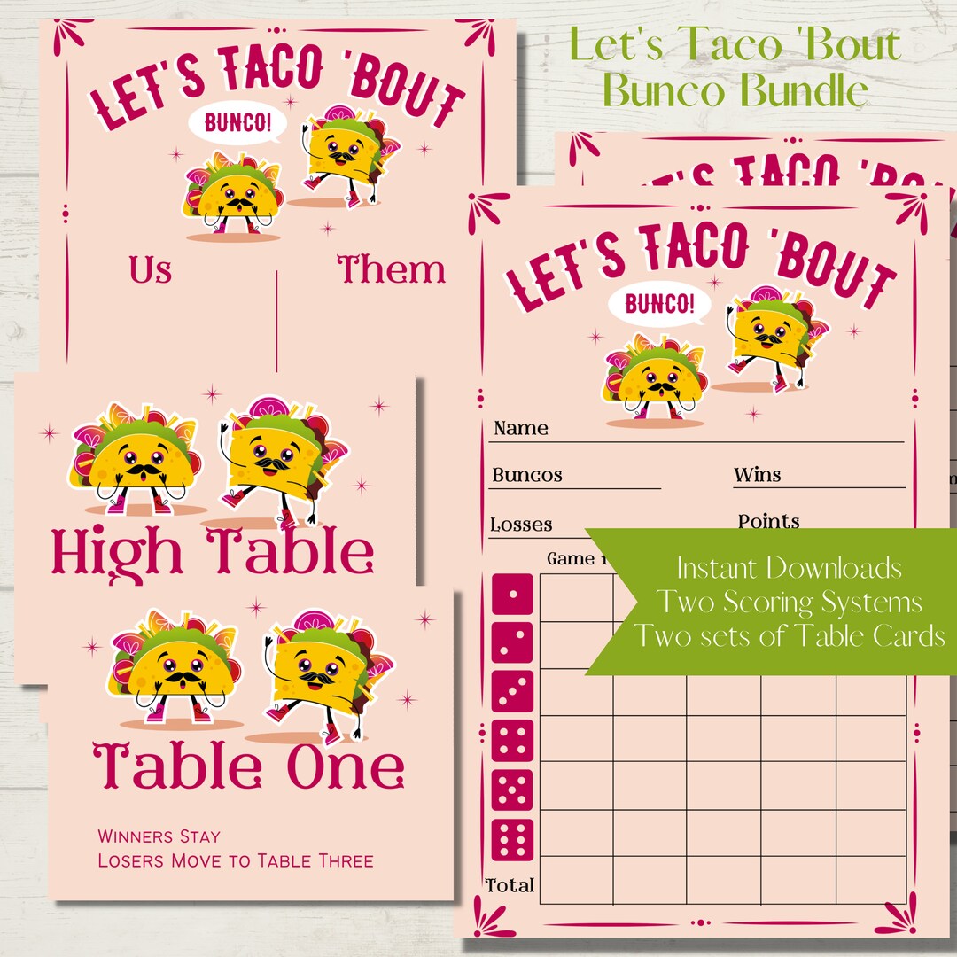 Let's Taco 'bout Printable Bunco Score Sheet Bundle - Score Cards ...