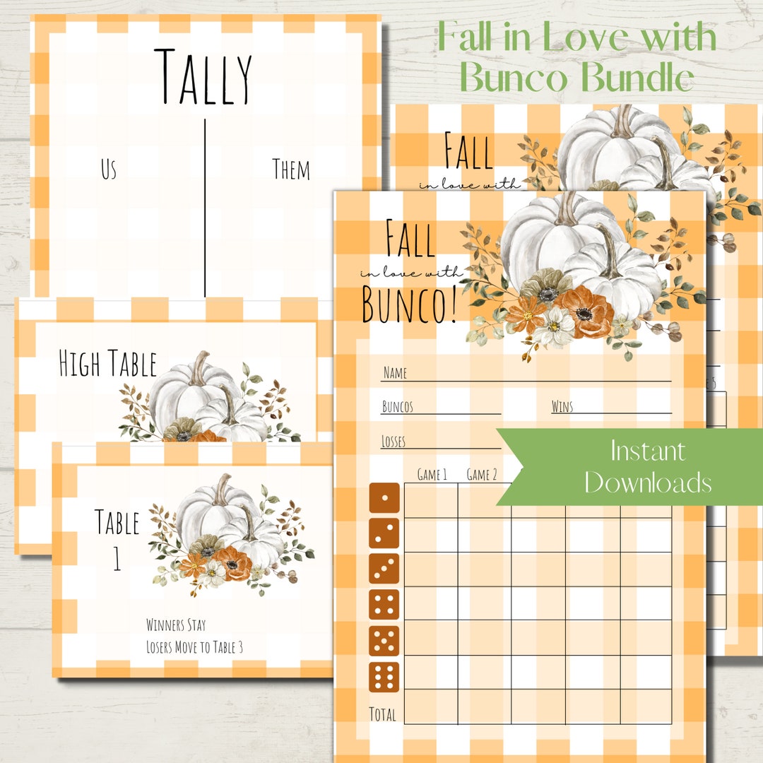 Fall Bunco Score Sheet Bundle: Pumpkin Plaid Table Numbers (digital ...