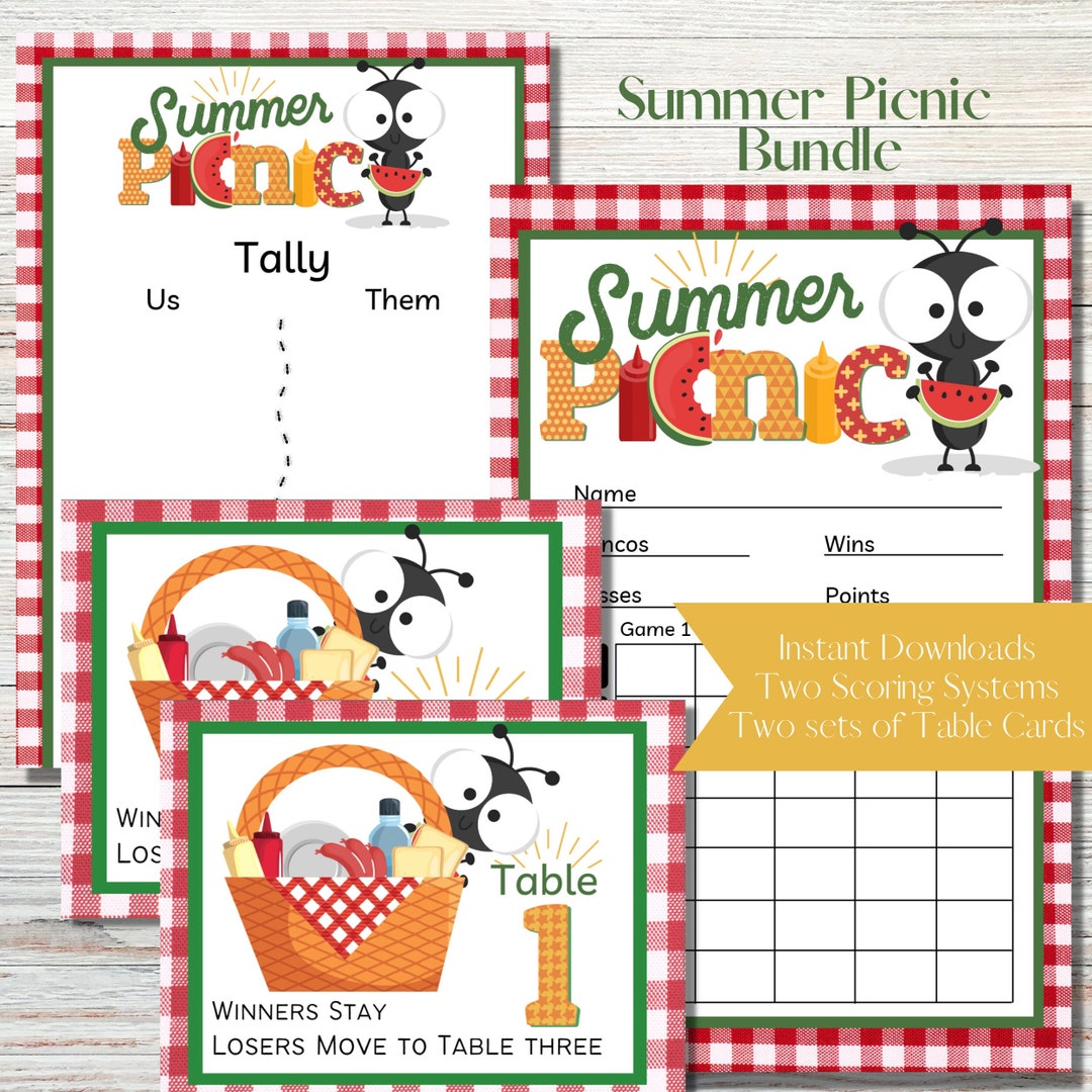 Summer Picnic With Ant Eating Watermelon Printable Bunco Score Sheet ...