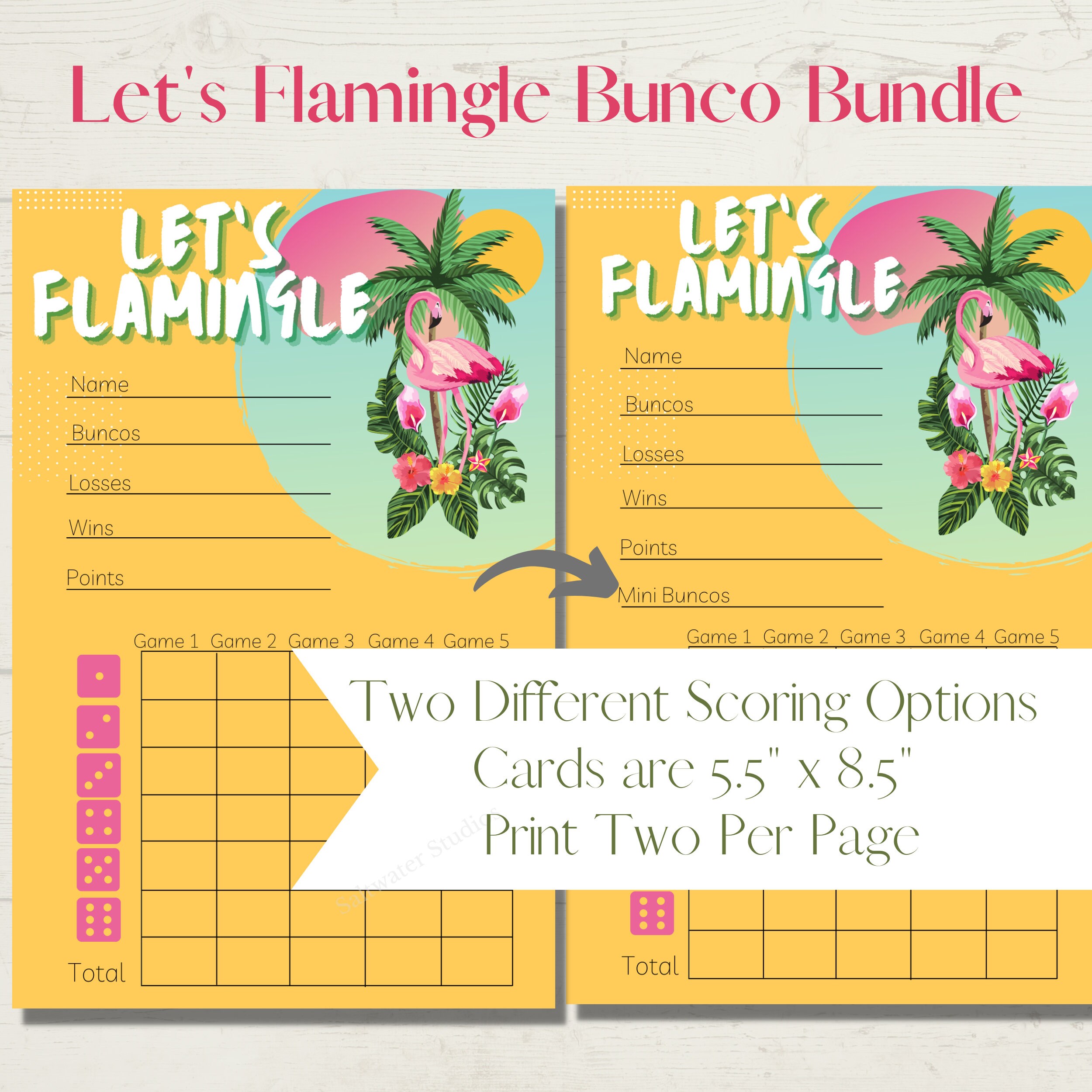 Let's Flamingle Printable Bunco Score Sheet Bundle - Score Cards, Tally ...