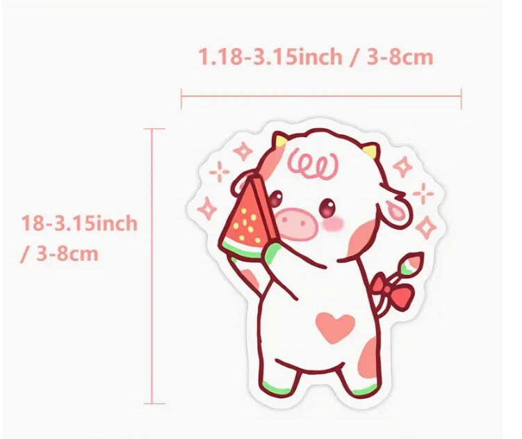 Cute Strawberry Cow Sticker Pack| Pack of 5| Phone Case| Notebook ...